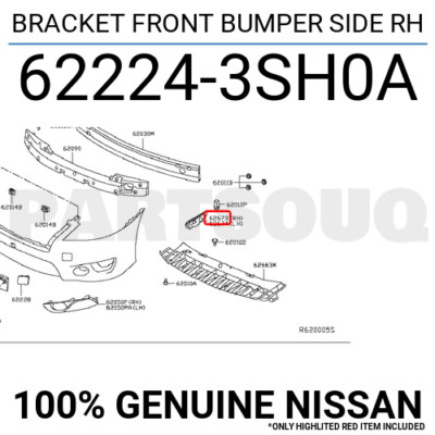 622243SH0A Genuine Nissan BRACKET FRONT BUMPER SIDE RH 62224-3SH0A | eBay