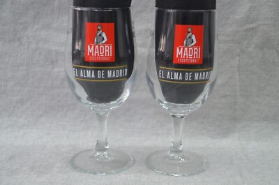 2x Madri Spanish Beer Half Pint 10oz Pedestal Goblet Glass Brand New CE ...