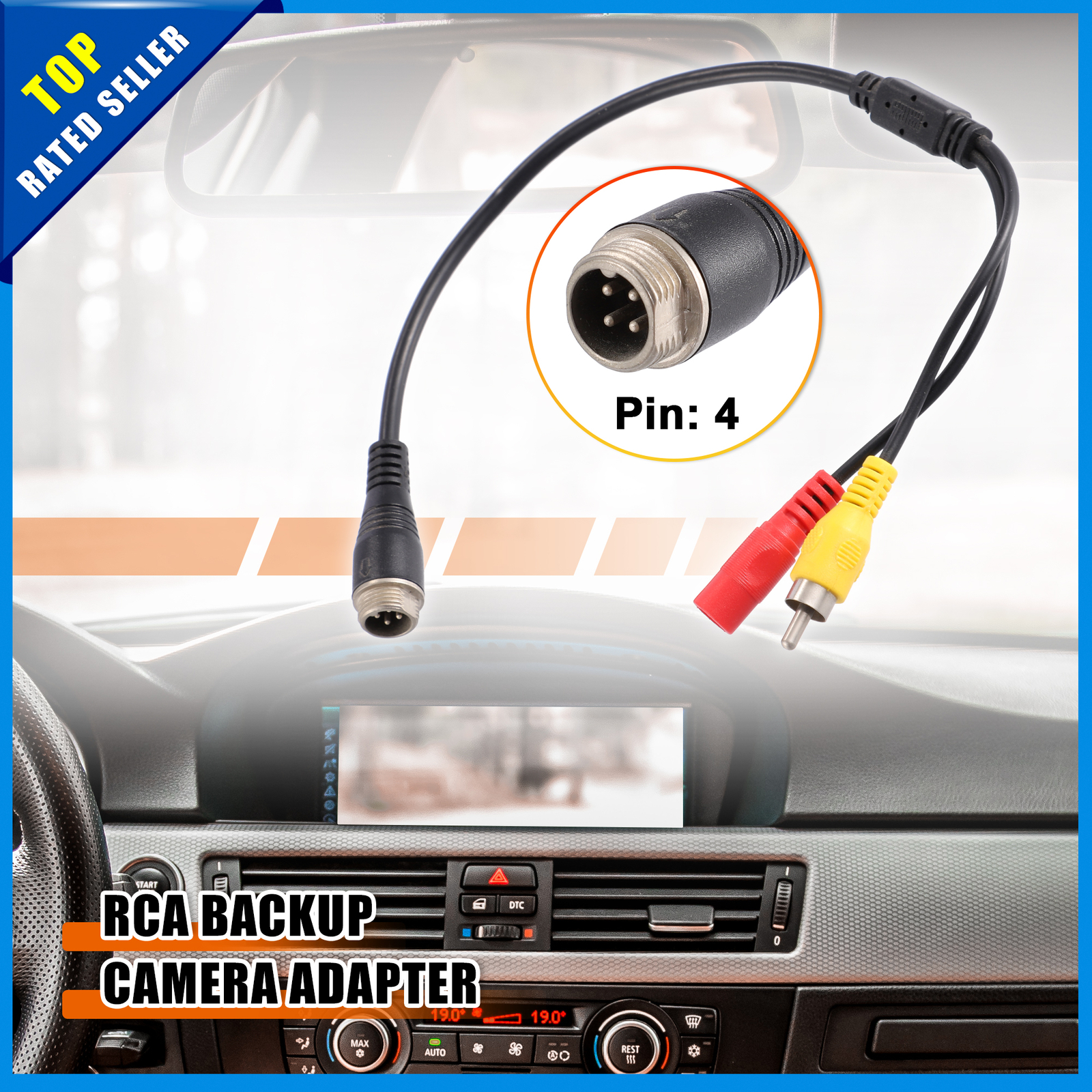 Pack of 1 Car Camera Adapter 4 Pin to RCA Adapter M12 4-Pin Male to RCA ...