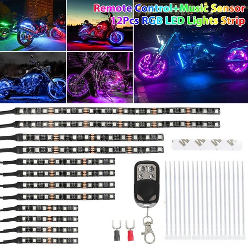 12Pcs Motorcycle RGB LED Neon Under Glow Lights Strip Kit For Kawasaki ...