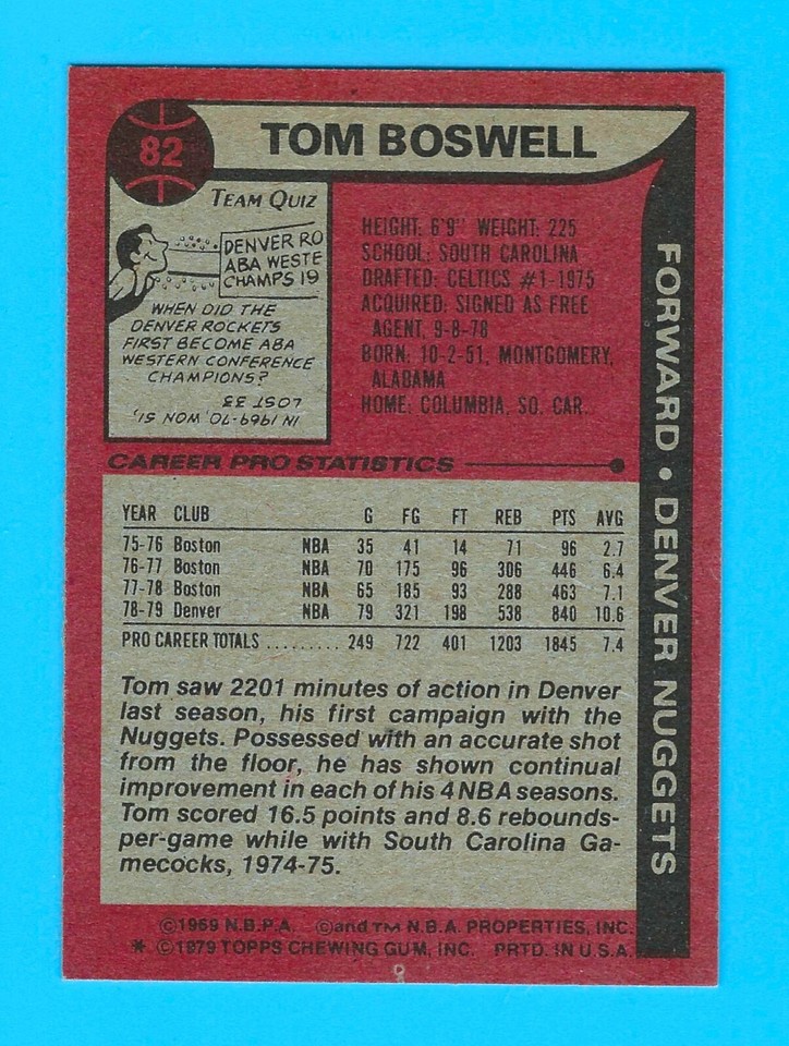 1979 Topps #82 Tom Boswell MINT Free Shipping | eBay