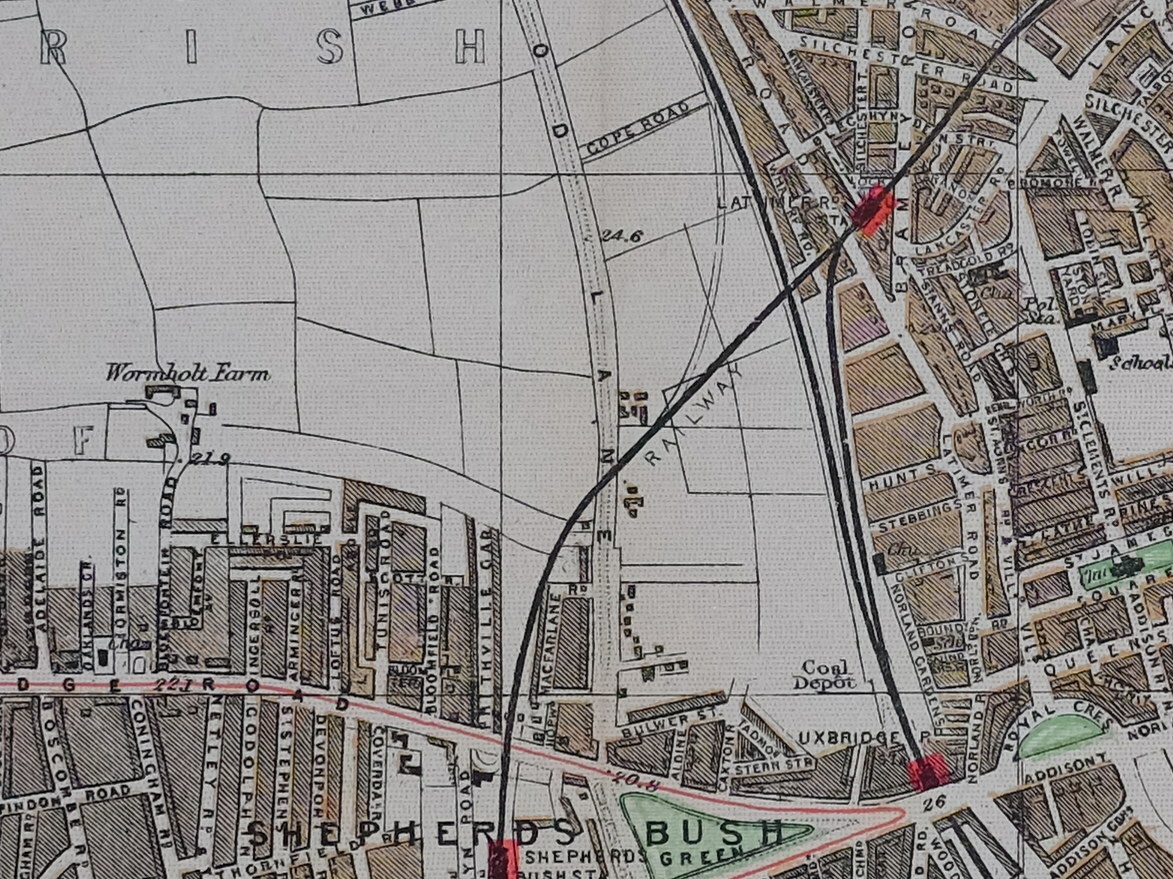 1896 MAP STREET PLAN LONDON NOTTING HILL SHEPHERDS BUSH STARCH GREEN ...
