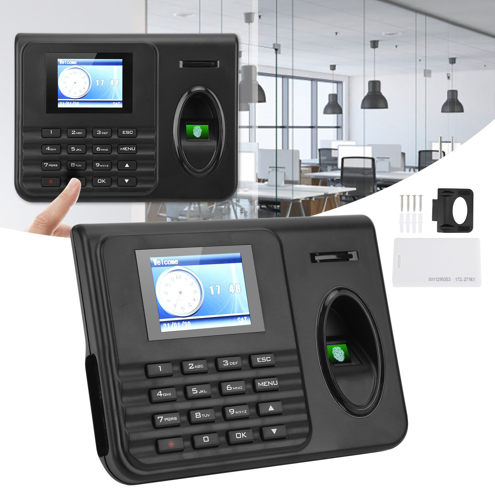 Attendance Machine Time Clock 2.4in Color Screen Biometrics Fingerprint ...