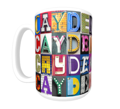 CAYDEN Coffee Mug / Cup featuring the name in photos of pink sign ...