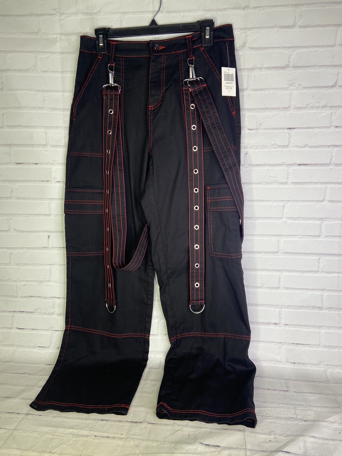 Hot Topic Black Red Contrast Stitch Suspender Carpenter Pants Womens ...