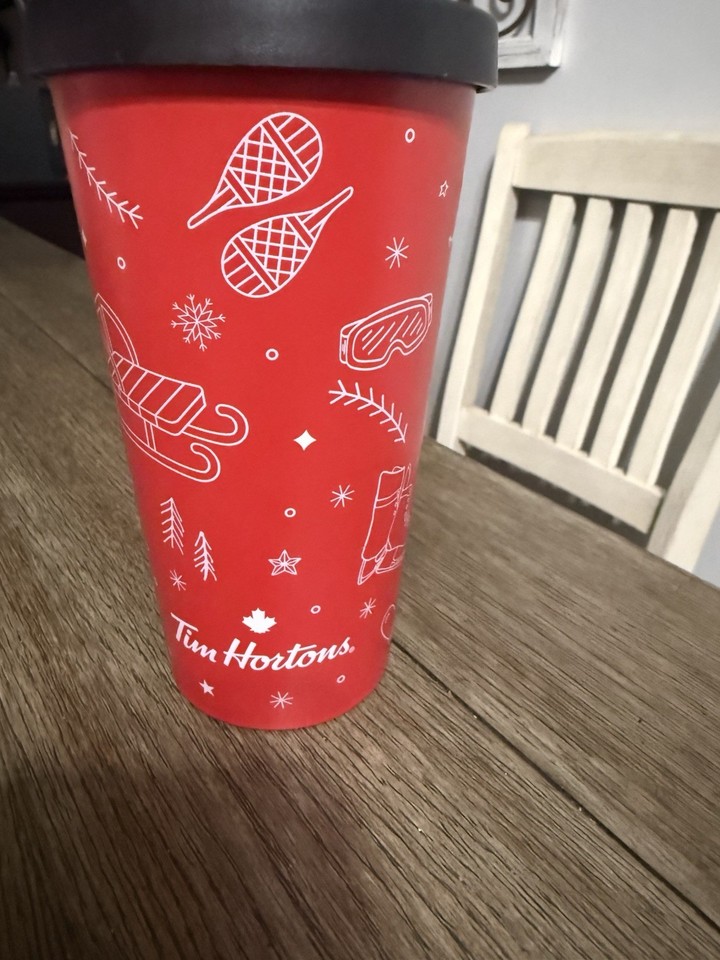 2021 Tim Hortons 18 Oz Thermo Metal Coffee Travel Tumbler winter hobby ...