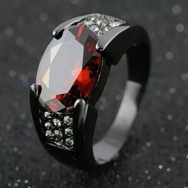 2 CT Simulated Red Ruby & Diamond Women Engagement Band Ring 14K Black ...