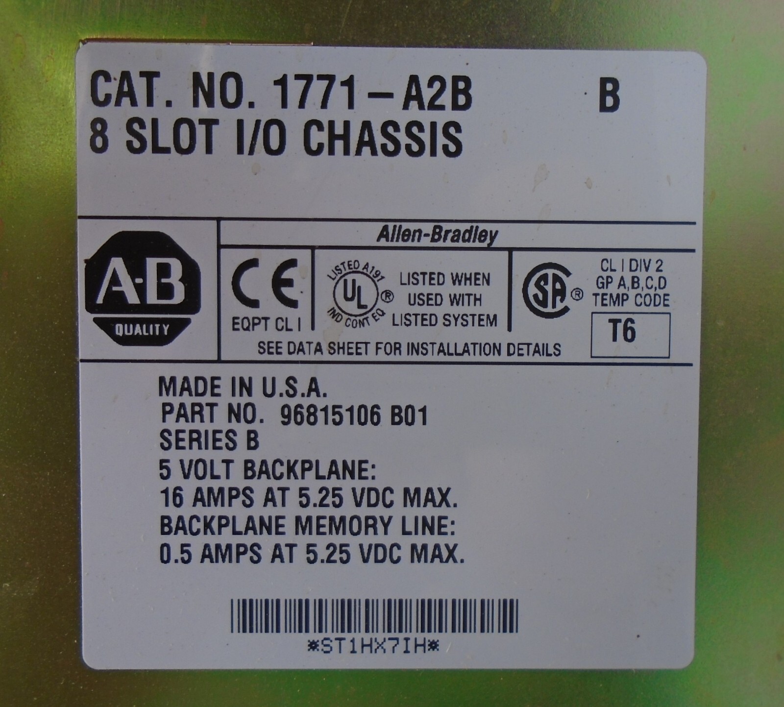 Allen Bradley 1771-A2B Chassis 8 Slot I / O Chassis W/ 1771-P4S & More ...