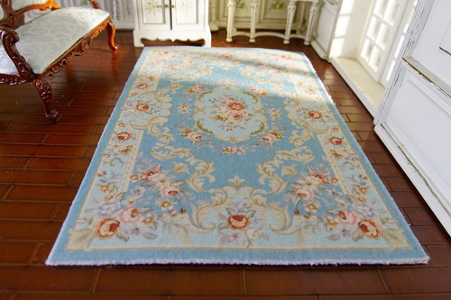 8" Larger French Country Blue Aubusson Design Miniature Rug Beautiful ...