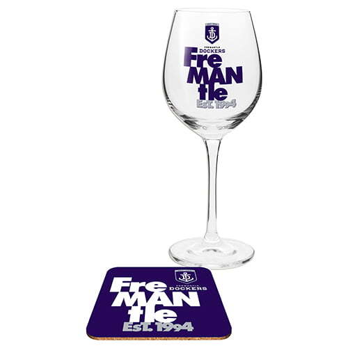 Fremantle Dockers Freo AFL WINE Glass and Coaster Gift Set Holiday ...