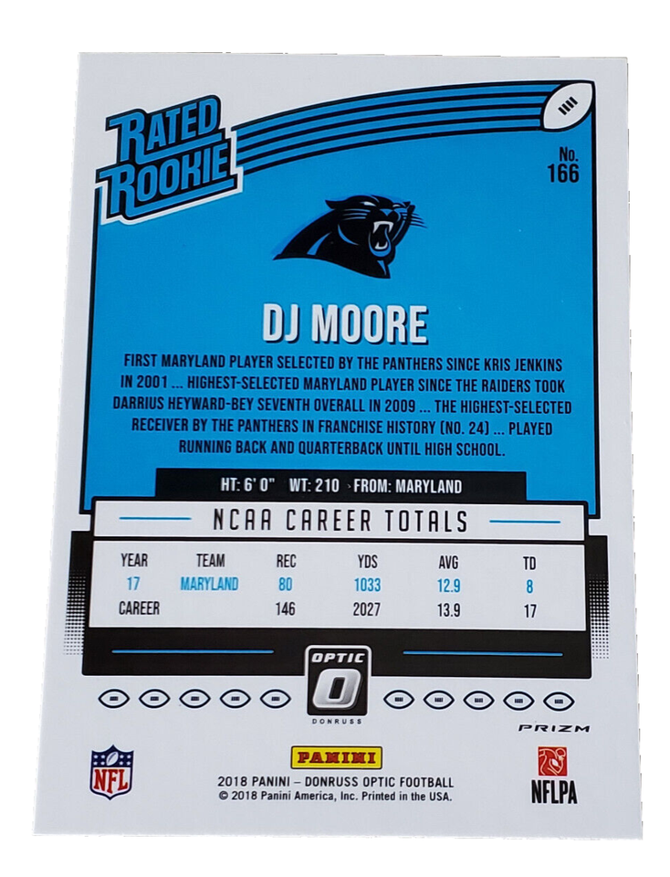 DJ MOORE 2018 Panini DONRUSS OPTIC RATED ROOKIE #166 SILVER HOLO ...