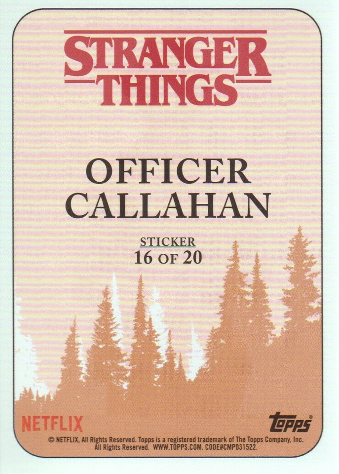 2018 Stranger Things Season 1 Card Character Sticker Insert #16 Officer ...