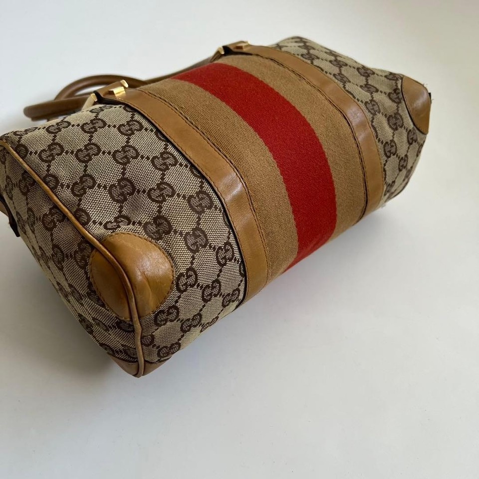 GUCCI Web Stripe GG Mini Boston Bag Beige Canvas Authentic | eBay