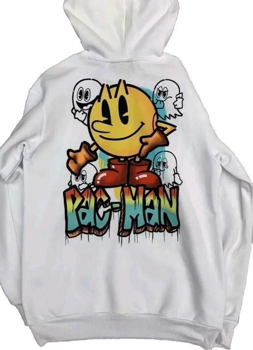 PAC-MAN Hoodie Mens Large White Arcade Atari Sleeve … - Gem