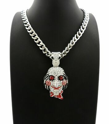 Hip Hop Iced Tekashi69 Jigsaw pendant 10mm 20" Cuban Chain Choker Bling ...