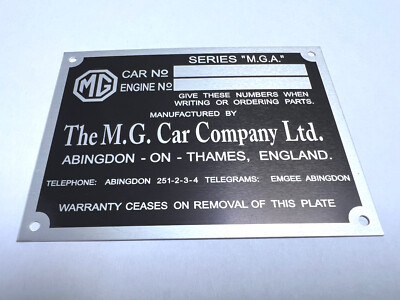 Plaque constructeur MG - Plaque constructeur MG série MGA | eBay