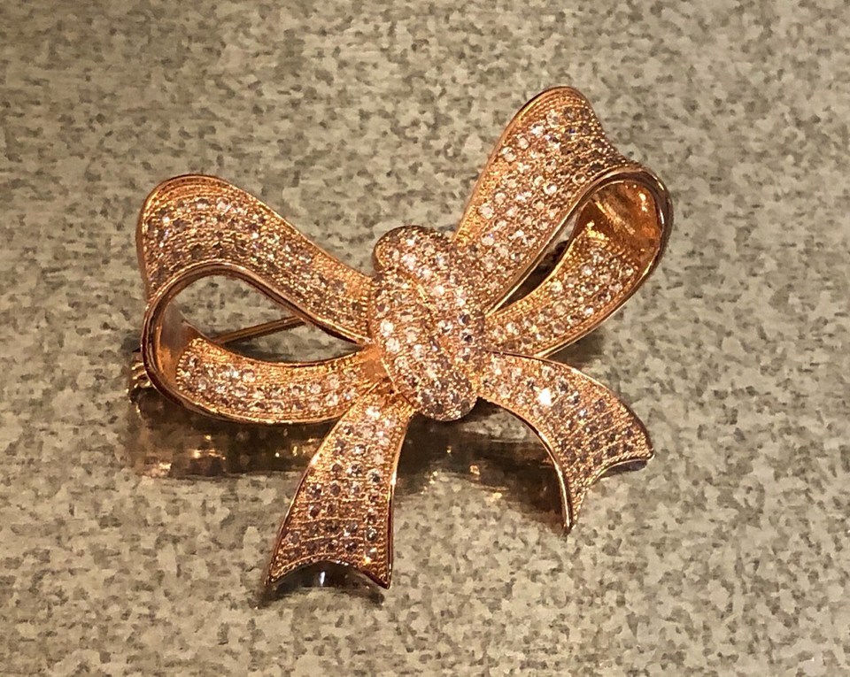 18K Rose Gold Plated Bow Knot Brooch Pin made w Swarovski Crystal Stone ...