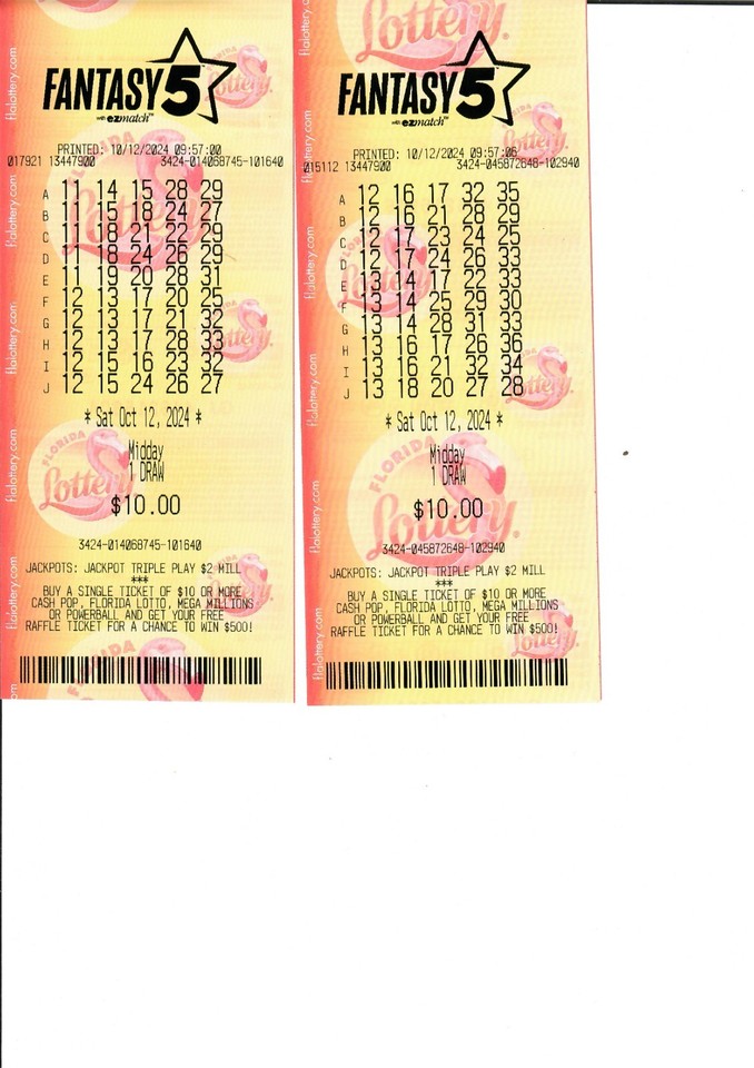 Florida Fantasy 5 - 26 Lottery Playslips (252 Picks) Prefilled play ...