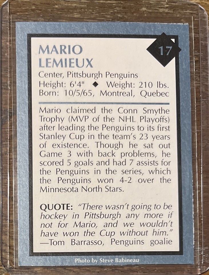 1991 Tuff Stuff Magazine Card #17 Mario Lemieux Pittsburgh Penguins HOF ...