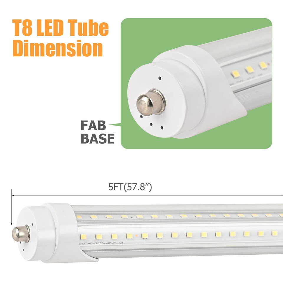 T8 Single Pin 4FT 5FT 6FT V-Shape LED Tube Light 6500K Clear Lens 6 ...