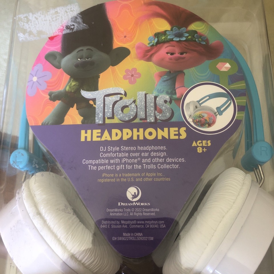 NIB TROLLS DreamWorks Kids Safe DJ Style Stereo Over Ear Headphones ...