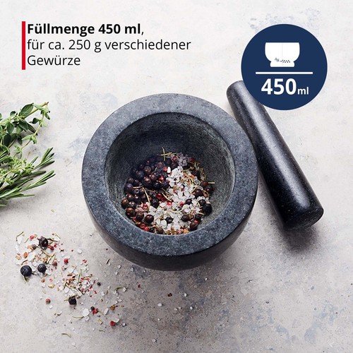 XXL Mörser mit Stößel Granit Gewürzzerkleinerer Schwarz Ø=15,0cm,Gewürz ...