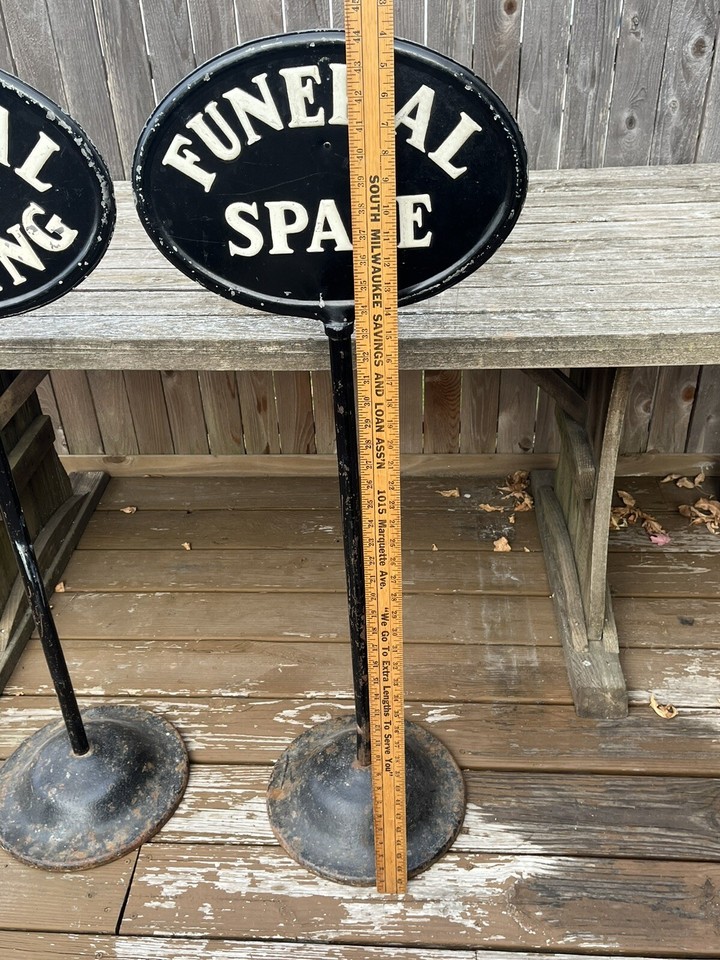 2 Vintage Metal Funeral No Parking Standing Sign Hearse Mortuary Double ...