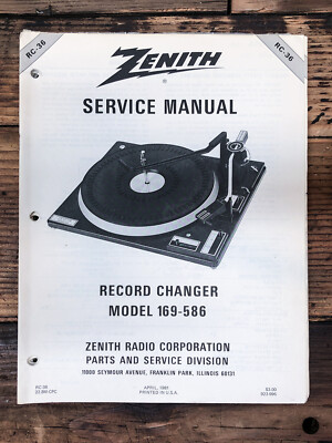 Zenith Model 169-586 RC-36 Record Changer Service Manual *Original* | eBay