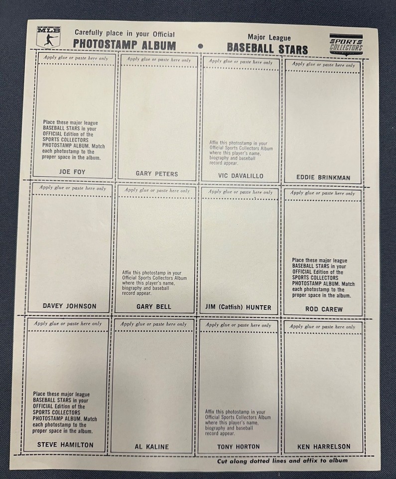 1969 MLB Photostamps American League Series 8, Hunter, Carew, Kaline ...