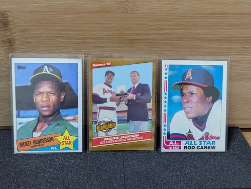 Reggie Jackson/Mickey Mantle/Ricky Henderson/Rod Carew 3 Card Lot | eBay