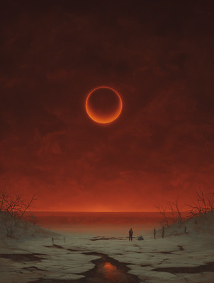 Eclipse Over Desolate Shore Surreal Red Sky Poster 18x24in | eBay