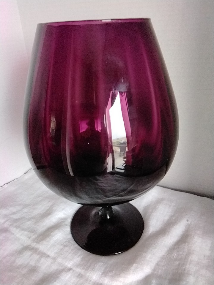 Large Oversized Amethyst Purple Brandy Snifter Compote On Pedestal 12"T ...
