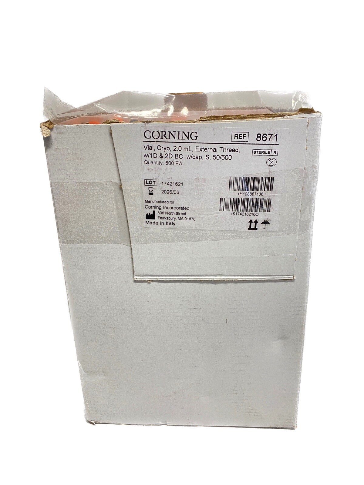 (500/Cs) CORNING 2mL PP Cryogenic Vials 2D Barcode External Thread PE ...