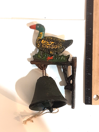VINTAGE CAST IRON DUCK DINNER SCHOOL BELL WALL MOUNT BRACKET RUSTIC | eBay