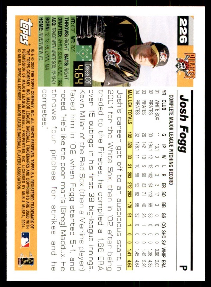 2005 Topps Josh Fogg Baseball Cards #226 | eBay