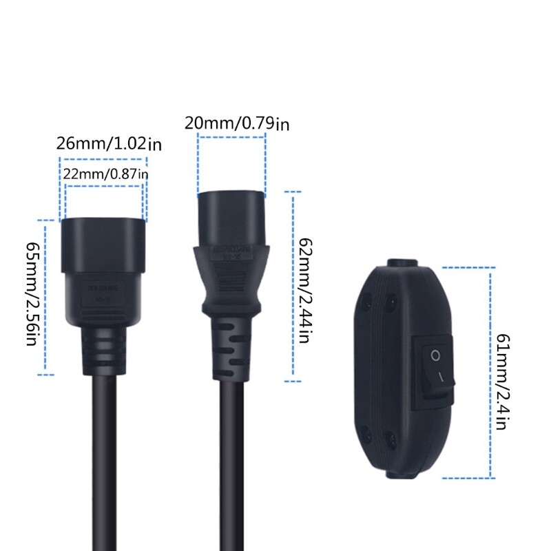C14 to C13 Power Extend Cord with Switches 12 Power Extension Cable for ...
