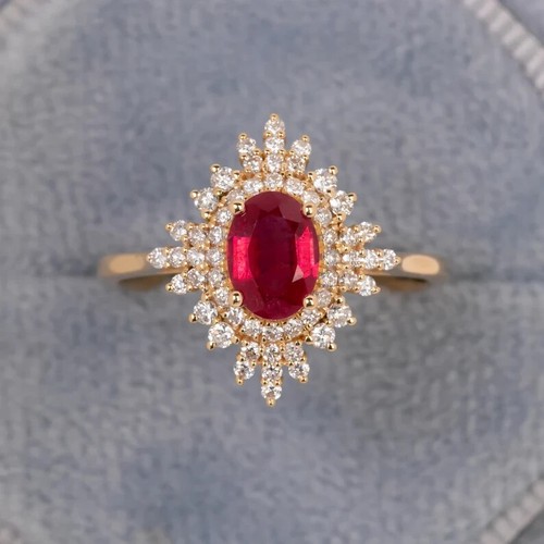 1.80CT Oval Lab Created Ruby Diamond Cluster Starburst Ring Gold Plated ...