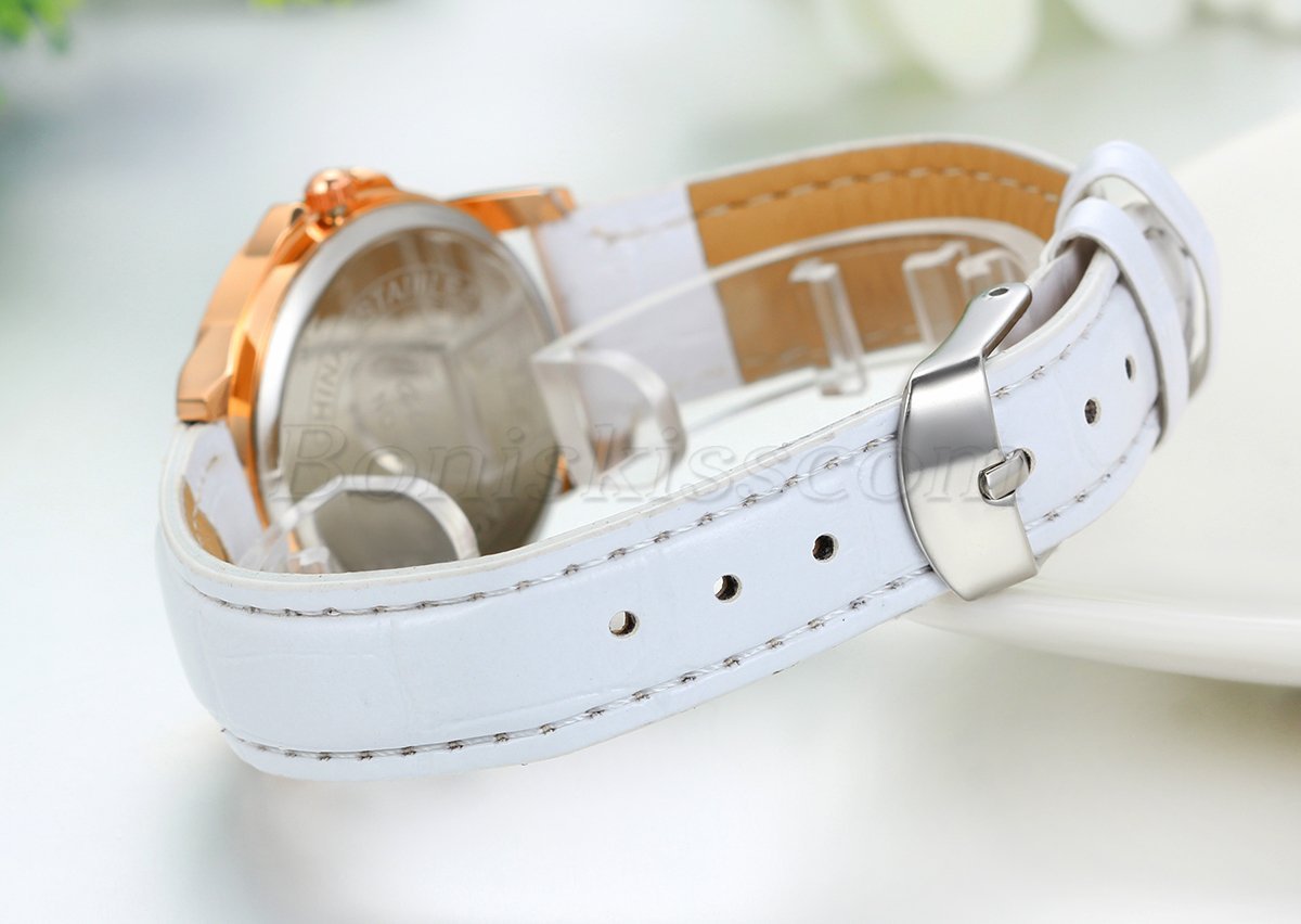 Womens Ladies Unique Heart Shape Rhinestone Dial Leather Band Quartz ...