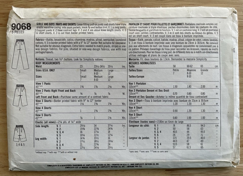 Boys’ & Girls’ SHORTS & PANTS - Simplicity Pattern 9068, Kids Size MD 8 ...