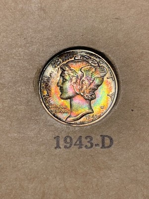 1943-D Silver Mercury Dime, Colorful Rainbow Album Toning | eBay
