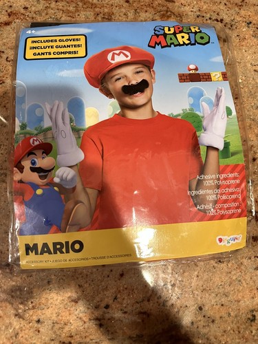 Super Mario Dress Up Costume Accessory Set Hat Gloves & Moustache Child ...