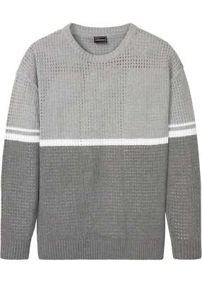 Pullover Loose Fit Gr. 44/46 (S) Hellgrau Dunkelgrau Herren Langarm ...