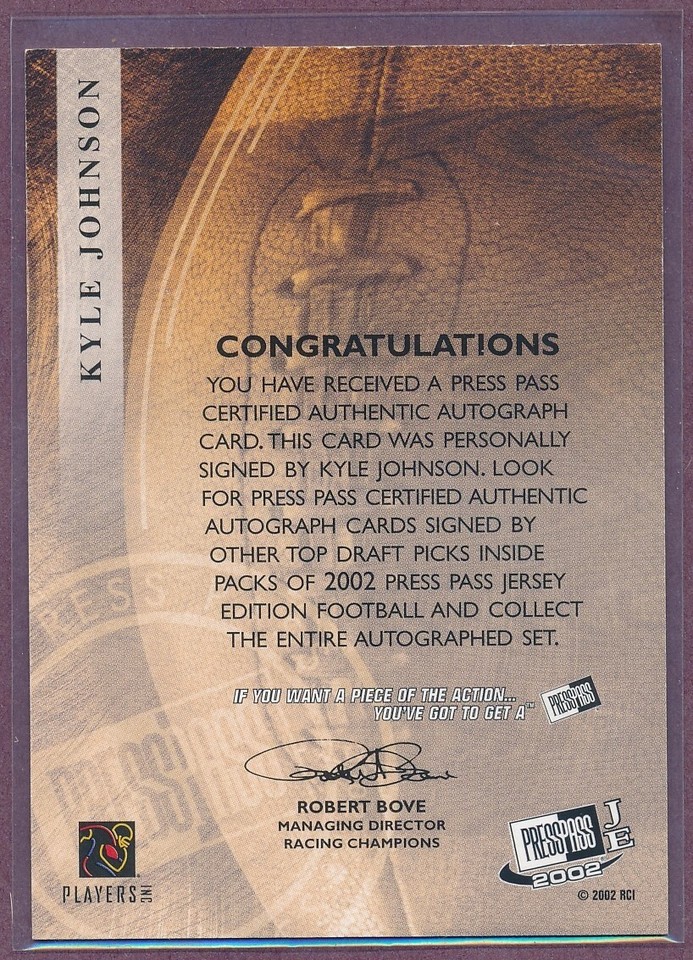 2002 Press Pass Kyle Johnson Auto!!! | eBay