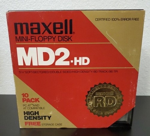 Maxell MD2-HD Mini-Floppy Disk, 5 1/4", 10pc pack, Opened w/Storage ...