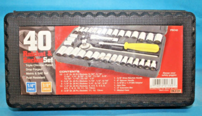 40-Piece Socket Tool Set Ratchet Set METRIC/SAE 1/4" & 3/8" Drive w/ Case | eBay