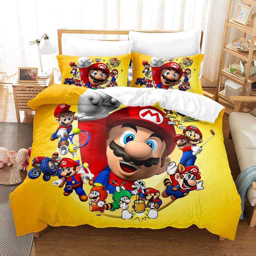 3D Super Mario Luigi Yoshi Duvet Quilt Cover Set Single/Double/Queen ...