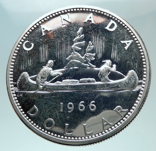 1966 CANADA w UK Queen Elizabeth II Voyagers Genuine Silver Dollar Coin ...