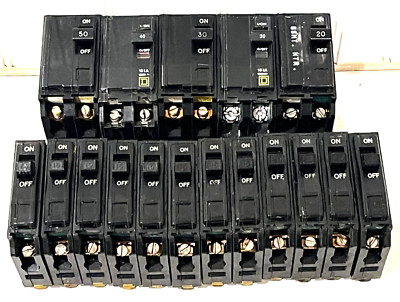 Lot of 17 Used SQUARE D Type QO Circuit Breakers 15,20,30,40, 50 AMP ...