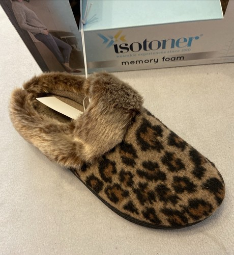 Isotoner Women's Slip On Memory Foam Eco Comfort leopard Erin Slippers ...