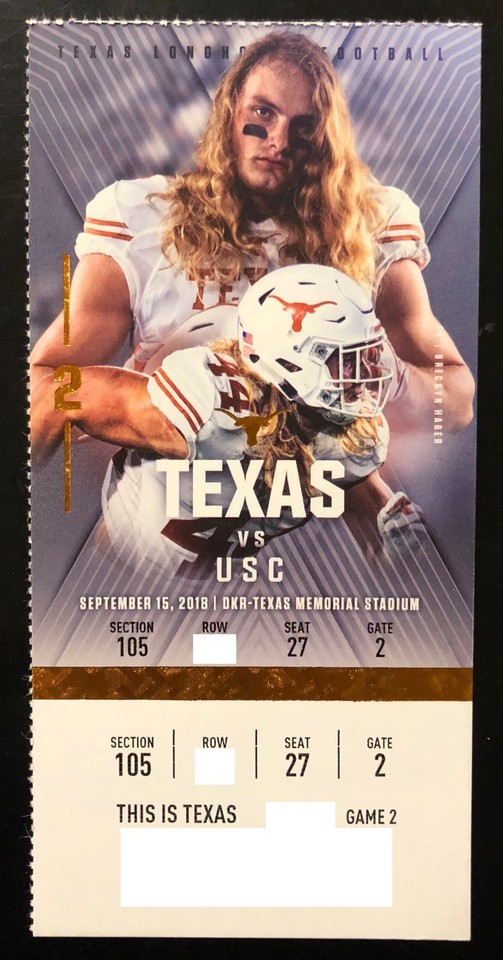 2018 Texas Longhorns Football Collectible Ticket Stub - Choose Any Home ...